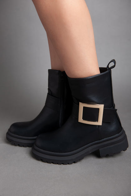 Golden Square Strap Half Boot - Black – BREE Official