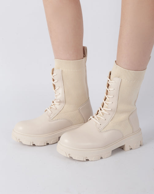 Ribbed Combat Boots - Beige – BREE Official