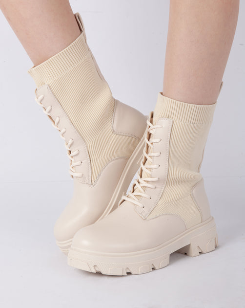 Ribbed Combat Boots - Beige – BREE Official