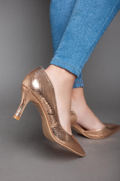Shiny Croc Leather High Heels - Champagne – BREE Official